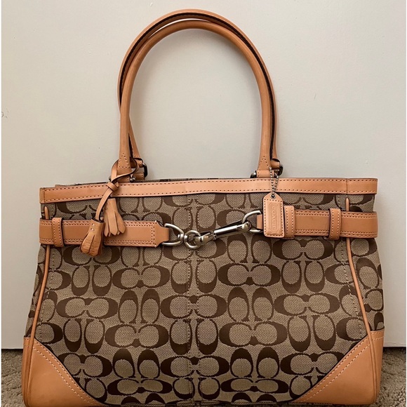Coach | Bags | Coach Hamptons Signature Carryall Khaki Tan Leather Y2k ...